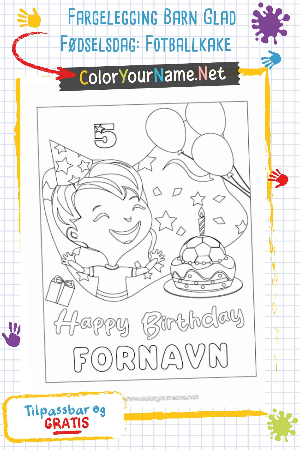 Fargelegging Barn Glad Fødselsdag: Fotballkake