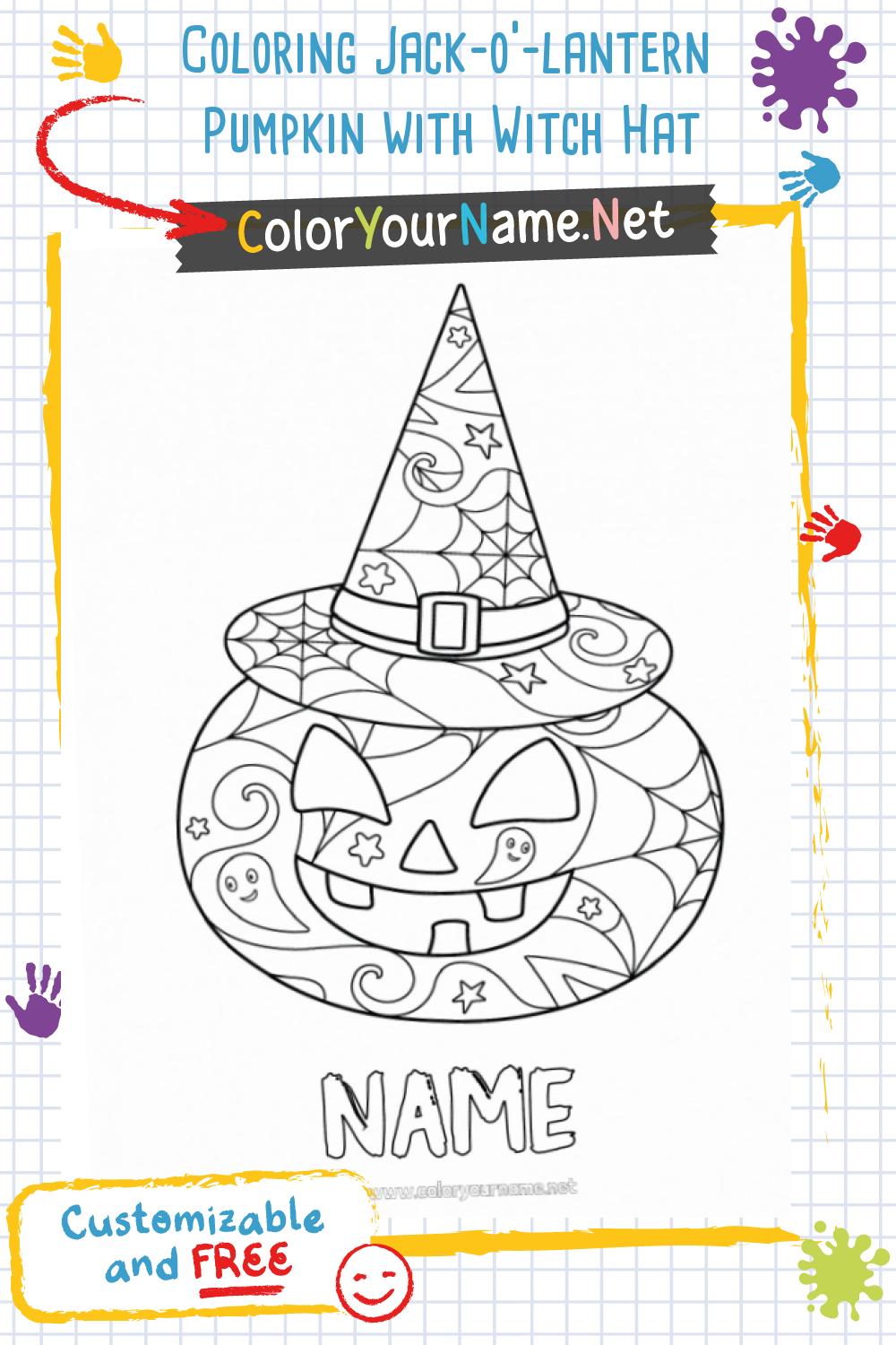 Coloring Jack-o'-lantern Pumpkin with Witch Hat