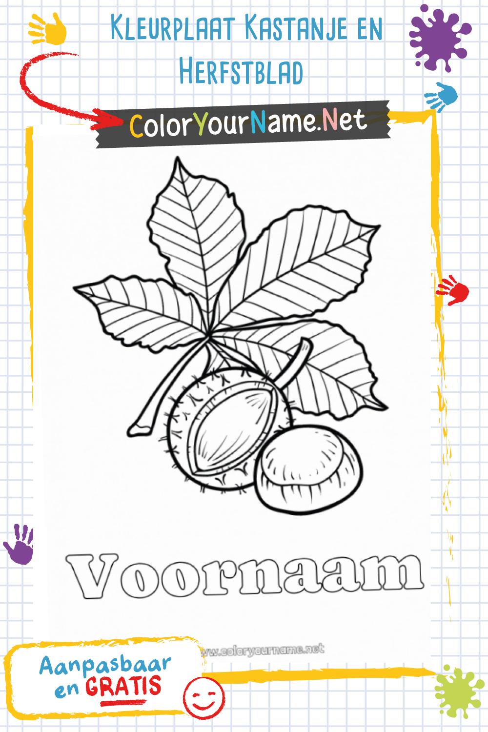 Kleurplaat Kastanje en Herfstblad