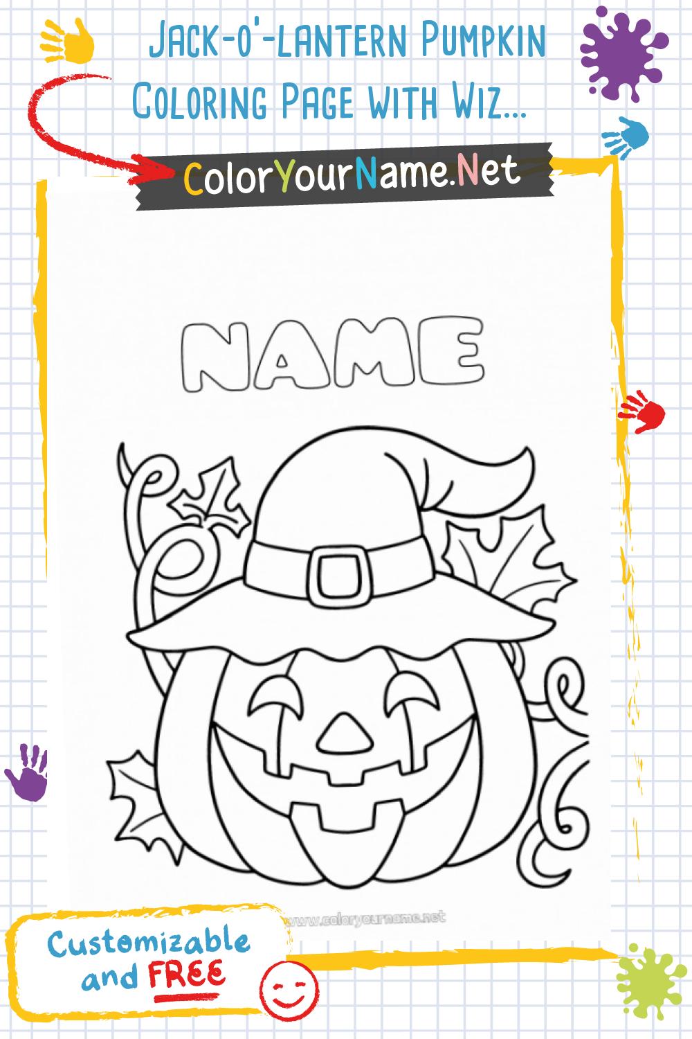 Jack-o'-lantern Pumpkin Coloring Page with Wizard Hat