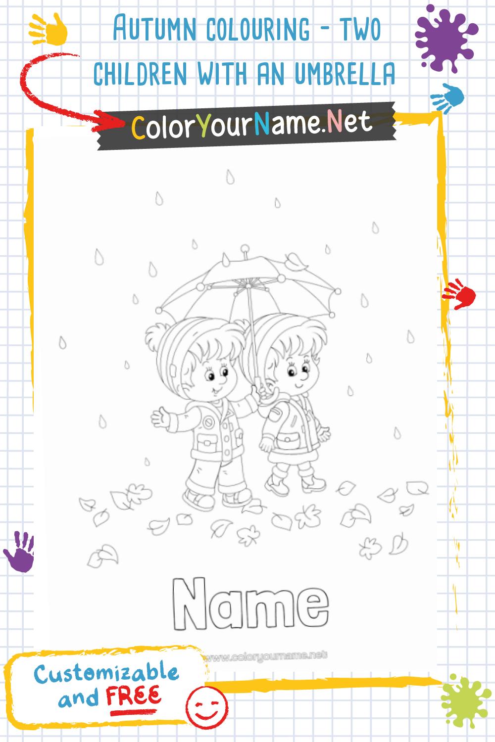 Autumn colouring - two children with an umbrella