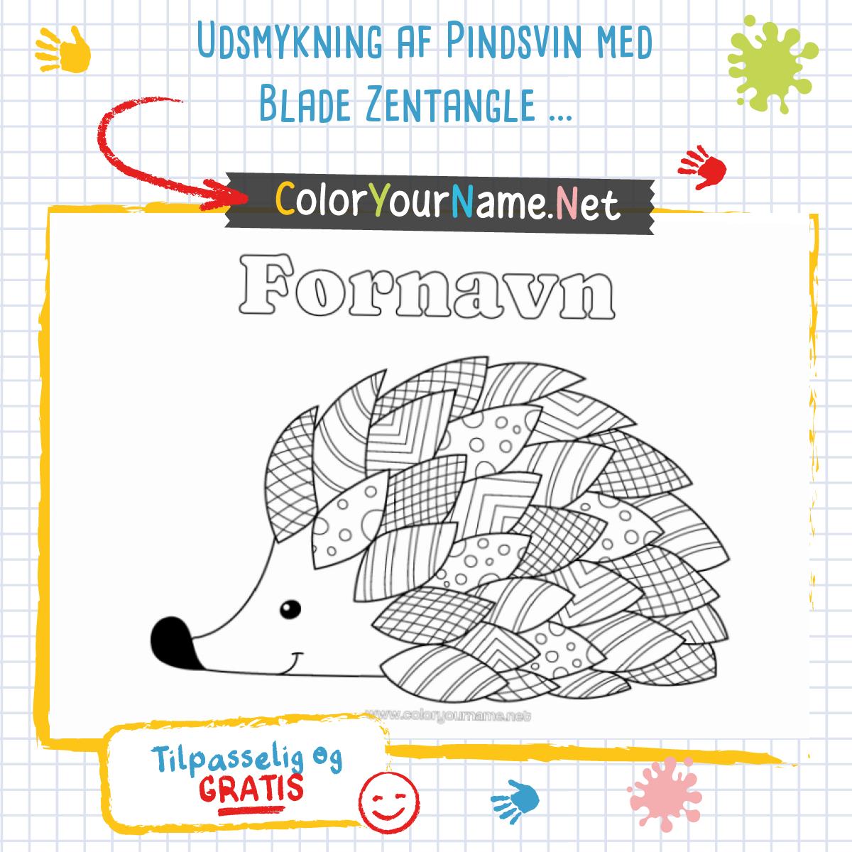 Udsmykning af Pindsvin med Blade Zentangle til Udskrivning