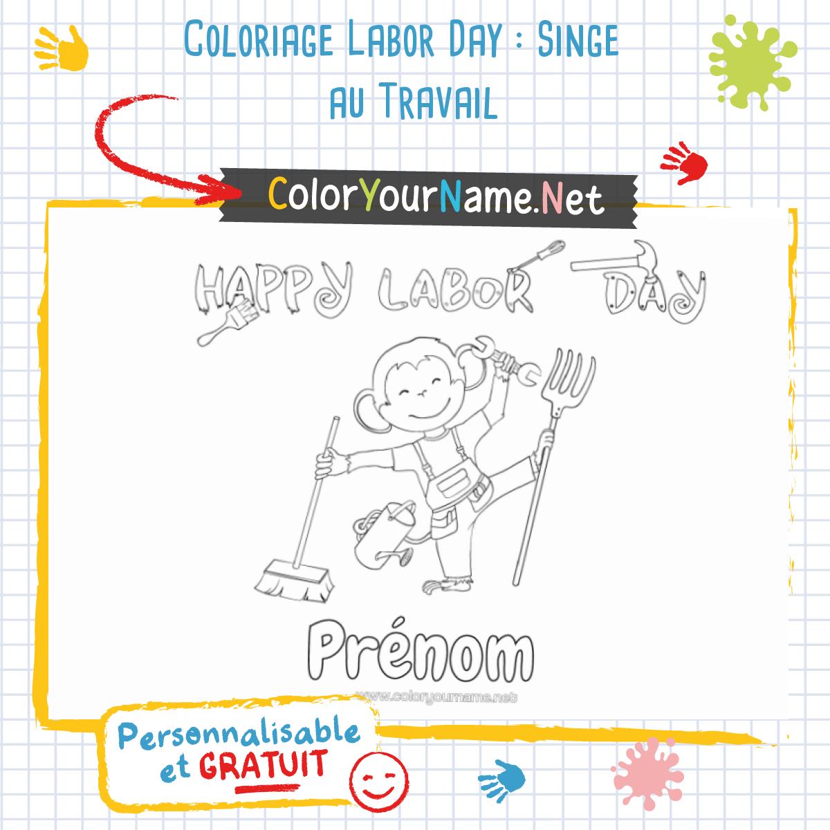 Coloriage Labor Day : Singe au Travail