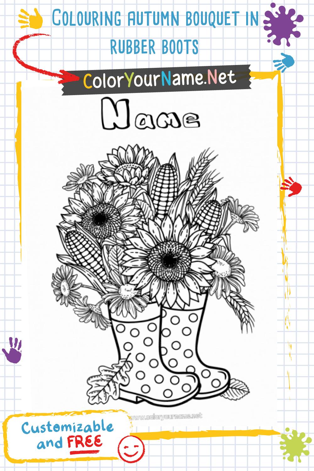 Colouring autumn bouquet in rubber boots