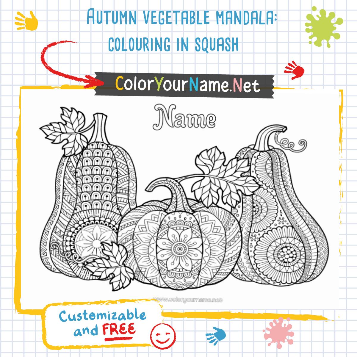 Autumn vegetable mandala: colouring in squash