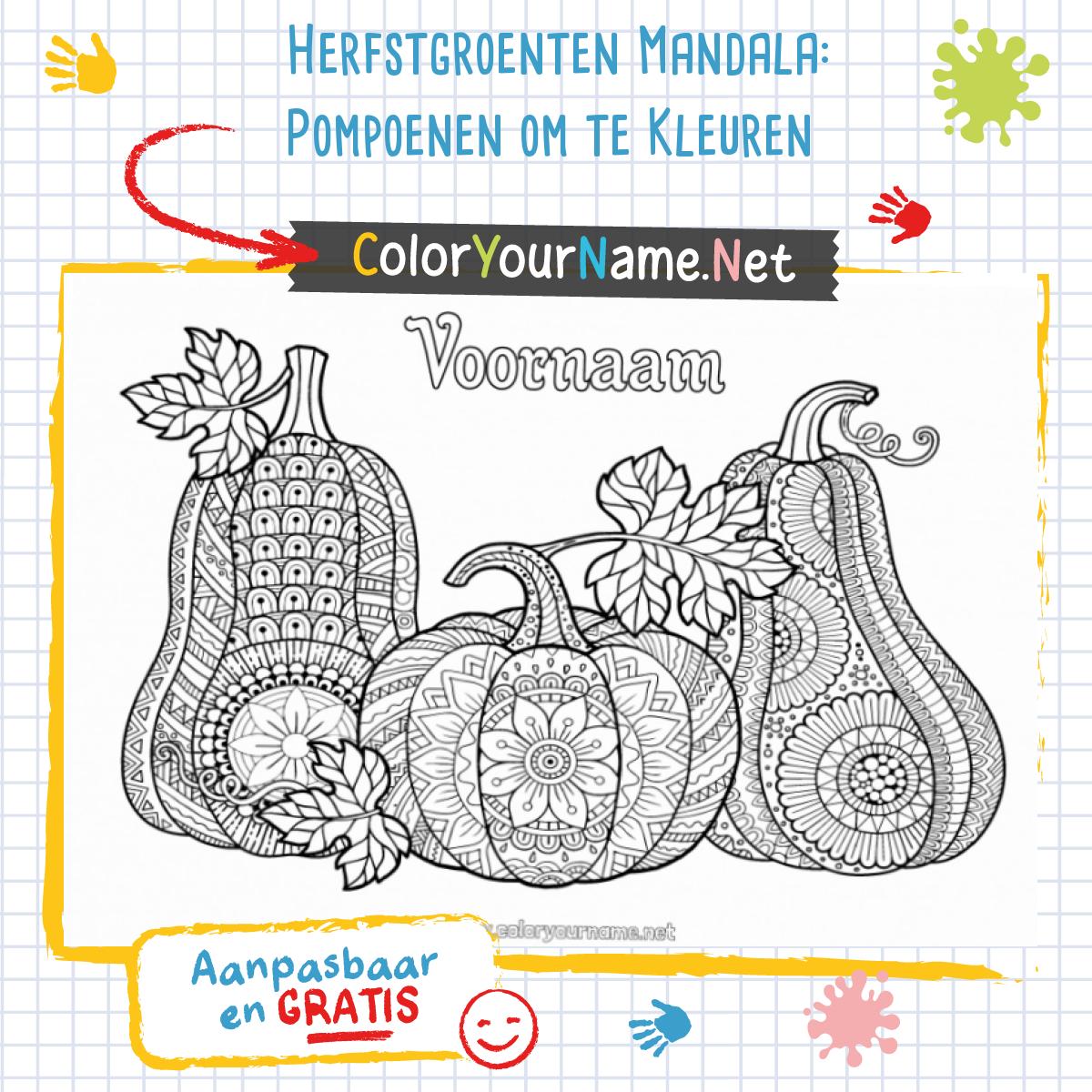 Herfstgroenten Mandala: Pompoenen om te Kleuren