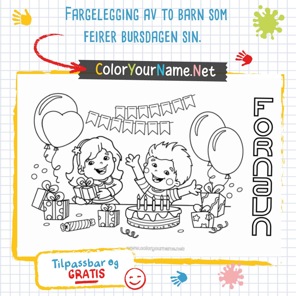 Fargelegging av to barn som feirer bursdagen sin.