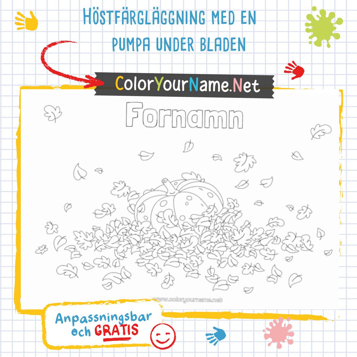 Höstfärgläggning med en pumpa under bladen