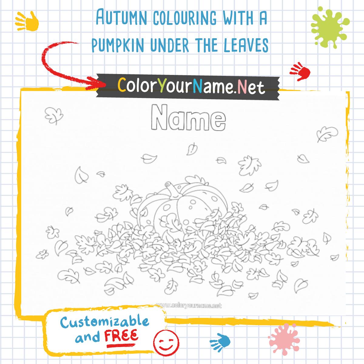 Autumn colouring with a pumpkin under the leaves