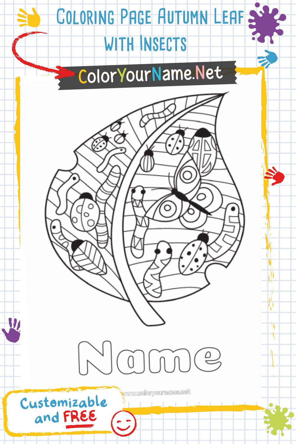 Coloring Page Autumn Leaf with Insects