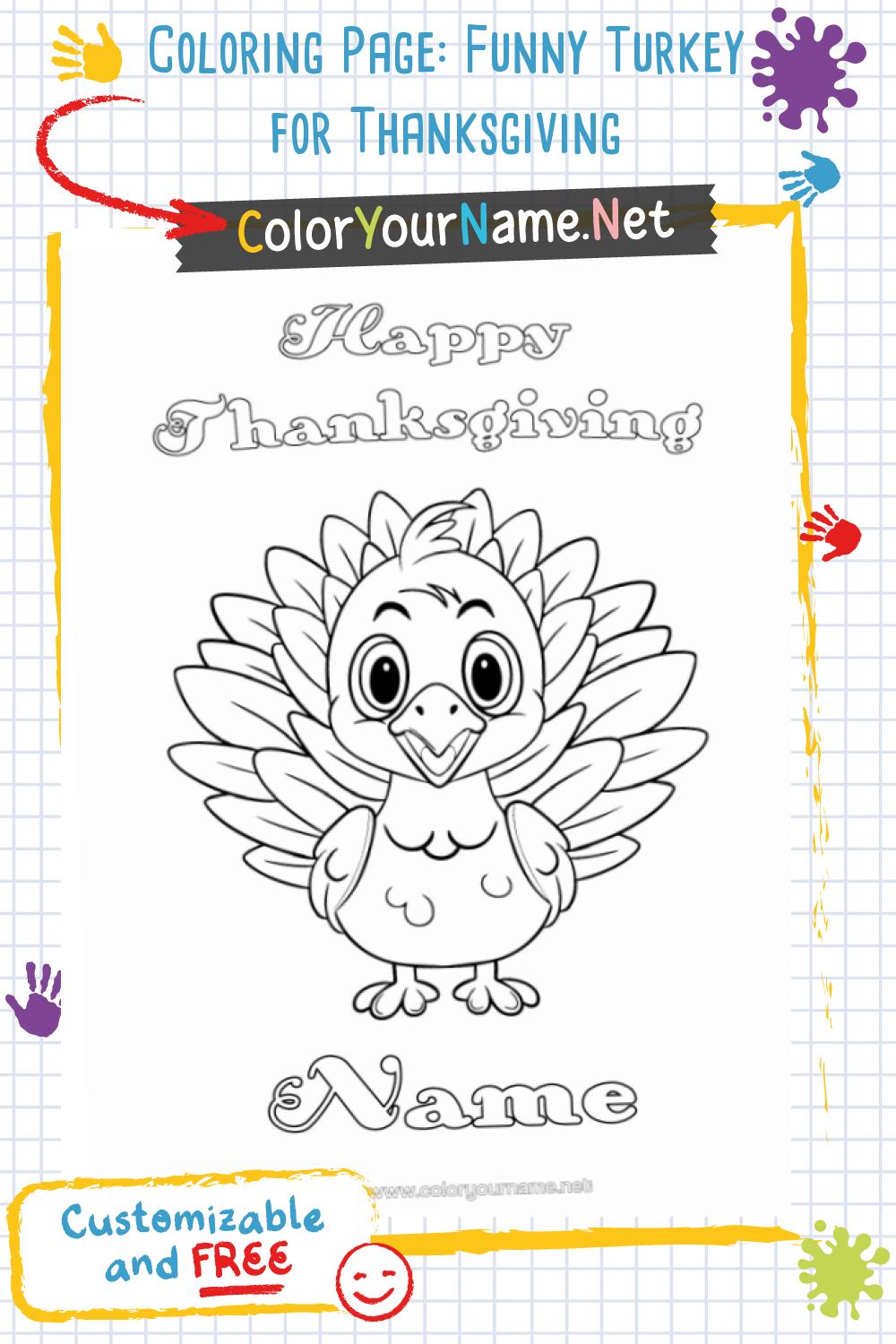 Coloring Page: Funny Turkey for Thanksgiving
