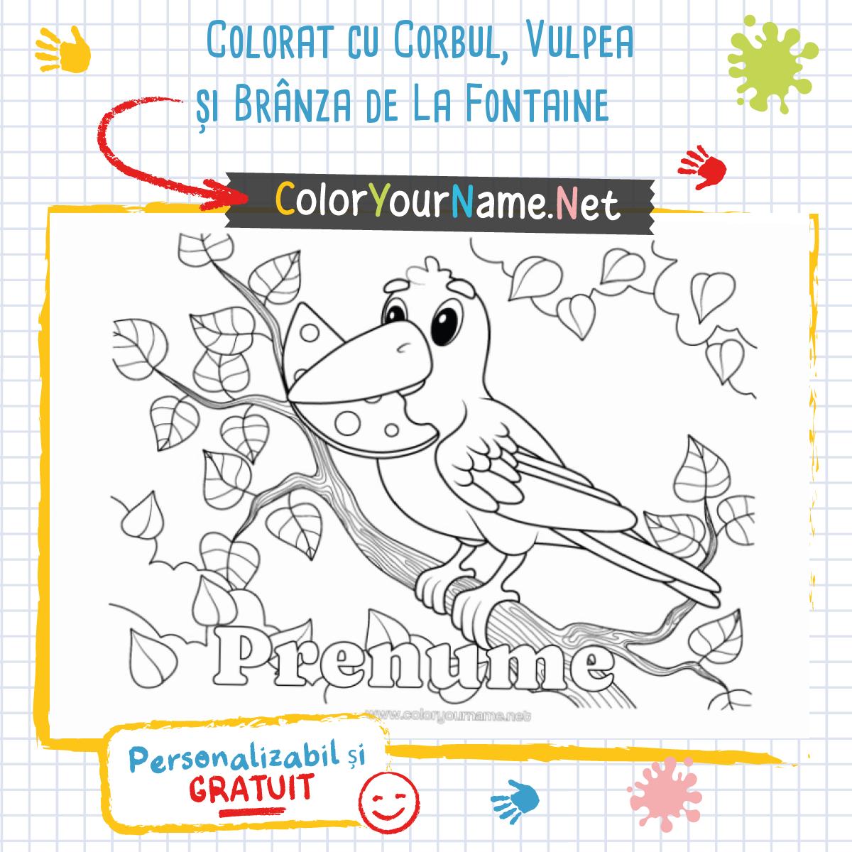 Colorat cu Corbul, Vulpea și Brânza de La Fontaine