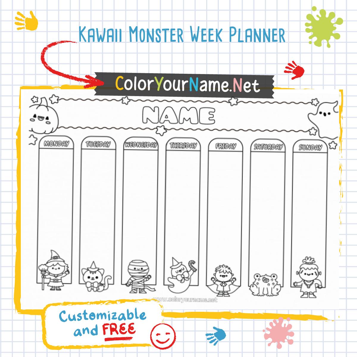 Kawaii Monster Week Planner