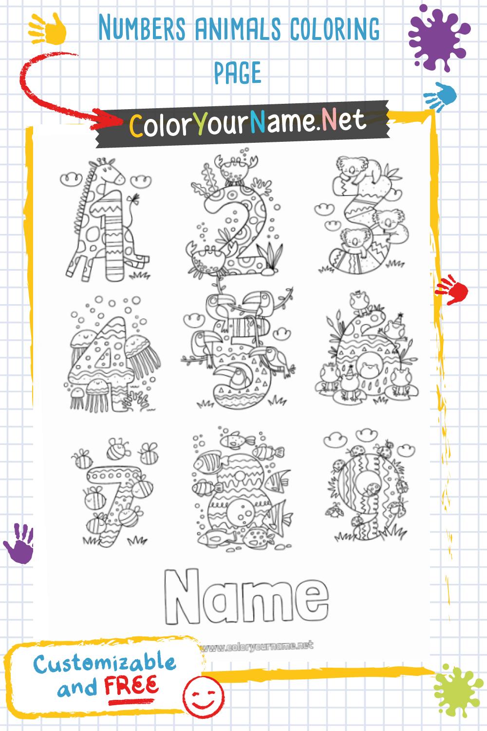 Numbers animals coloring page