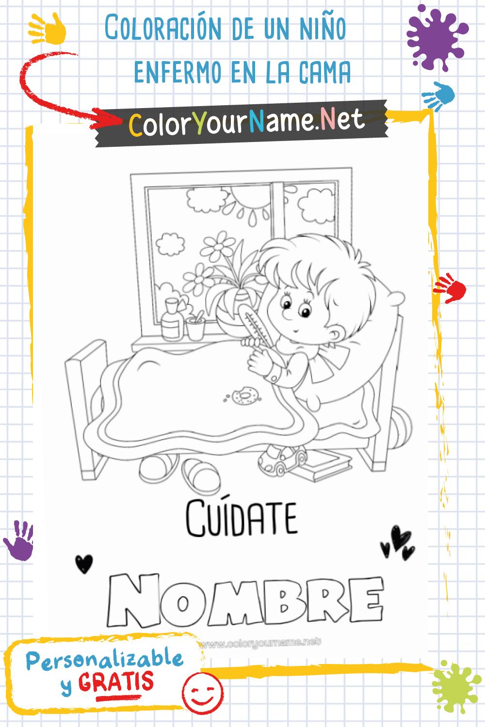 Coloración de un niño enfermo en la cama