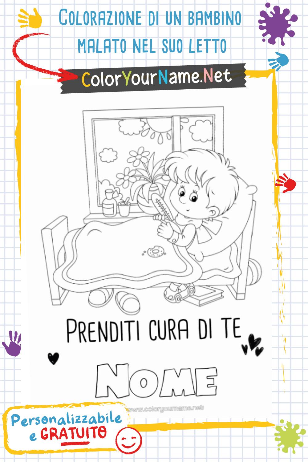 Colorazione di un bambino malato nel suo letto