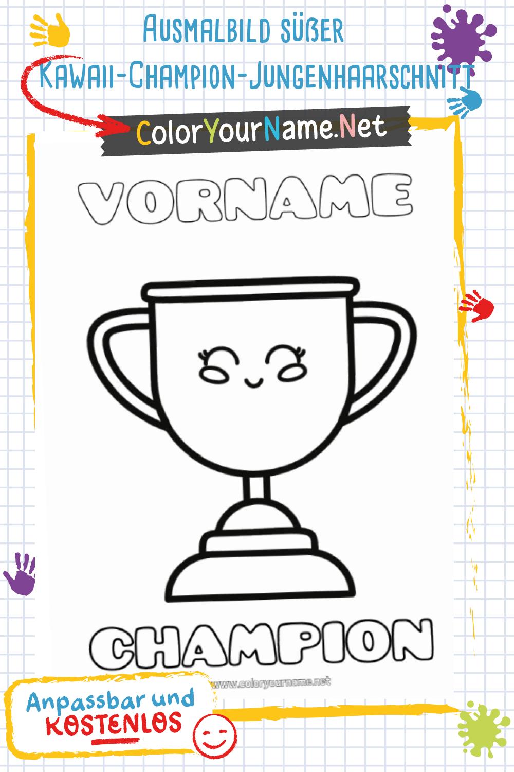 Ausmalbild süßer Kawaii-Champion-Jungenhaarschnitt