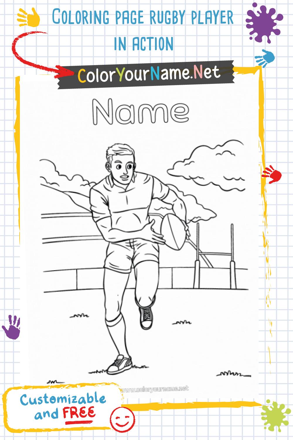 Coloring page rugby player in action