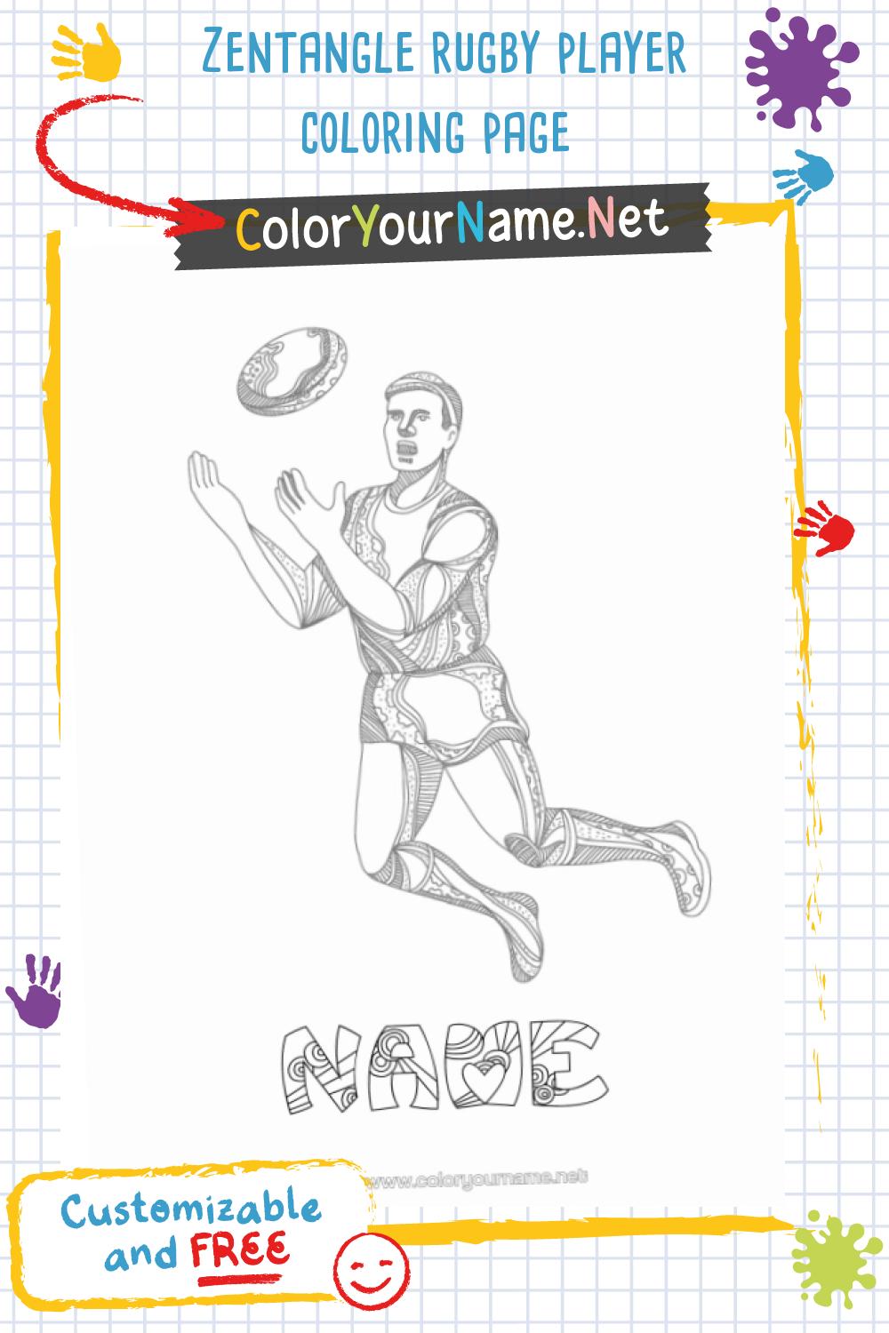 Zentangle rugby player coloring page