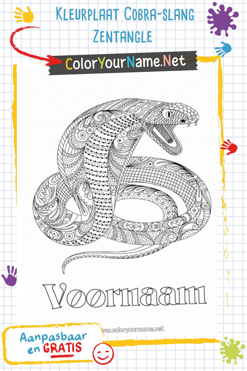 Kleurplaat Cobra-slang Zentangle