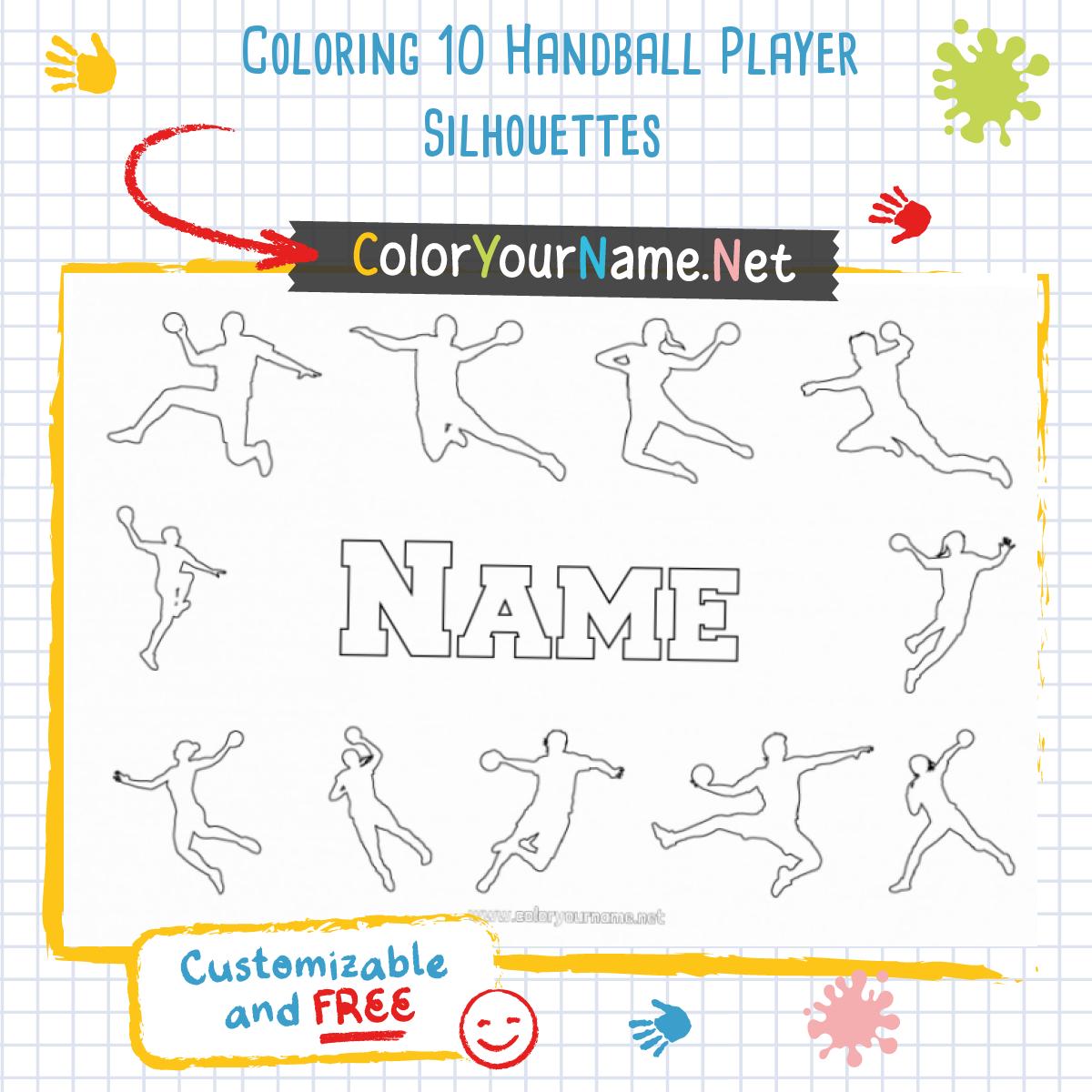 Coloring 10 Handball Player Silhouettes