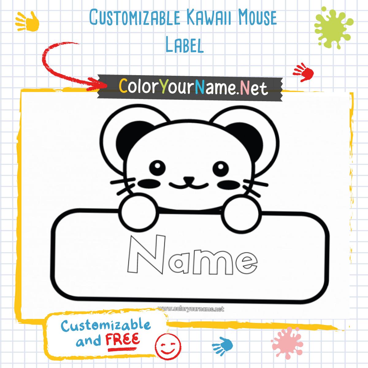 Customizable Kawaii Mouse Label