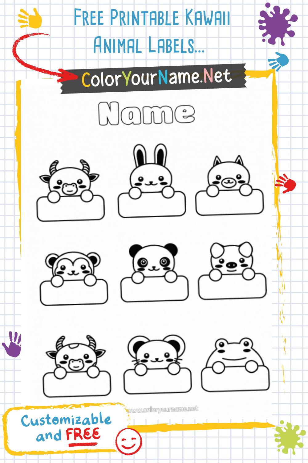 Free Printable Kawaii Animal Labels to Personalize