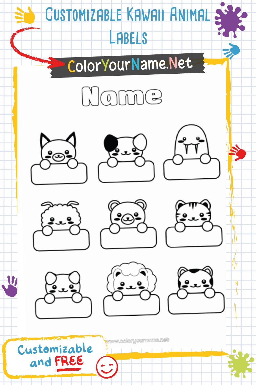 Customizable Kawaii Animal Labels