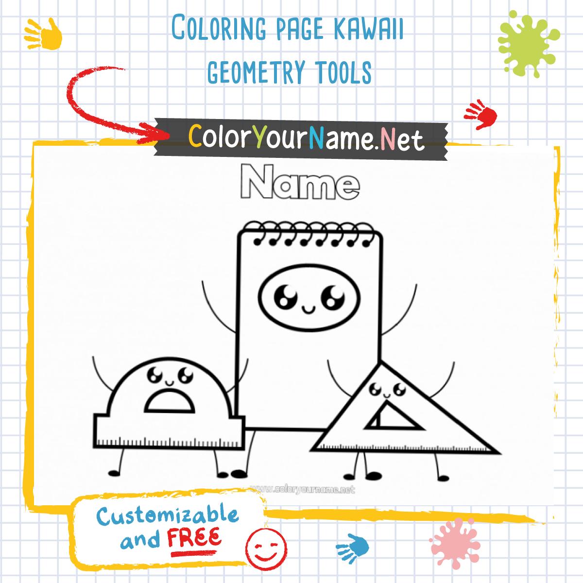 Coloring page kawaii geometry tools