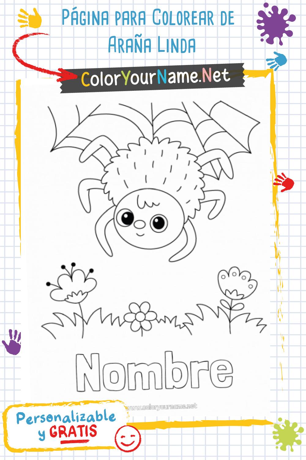 Página para Colorear de Araña Linda