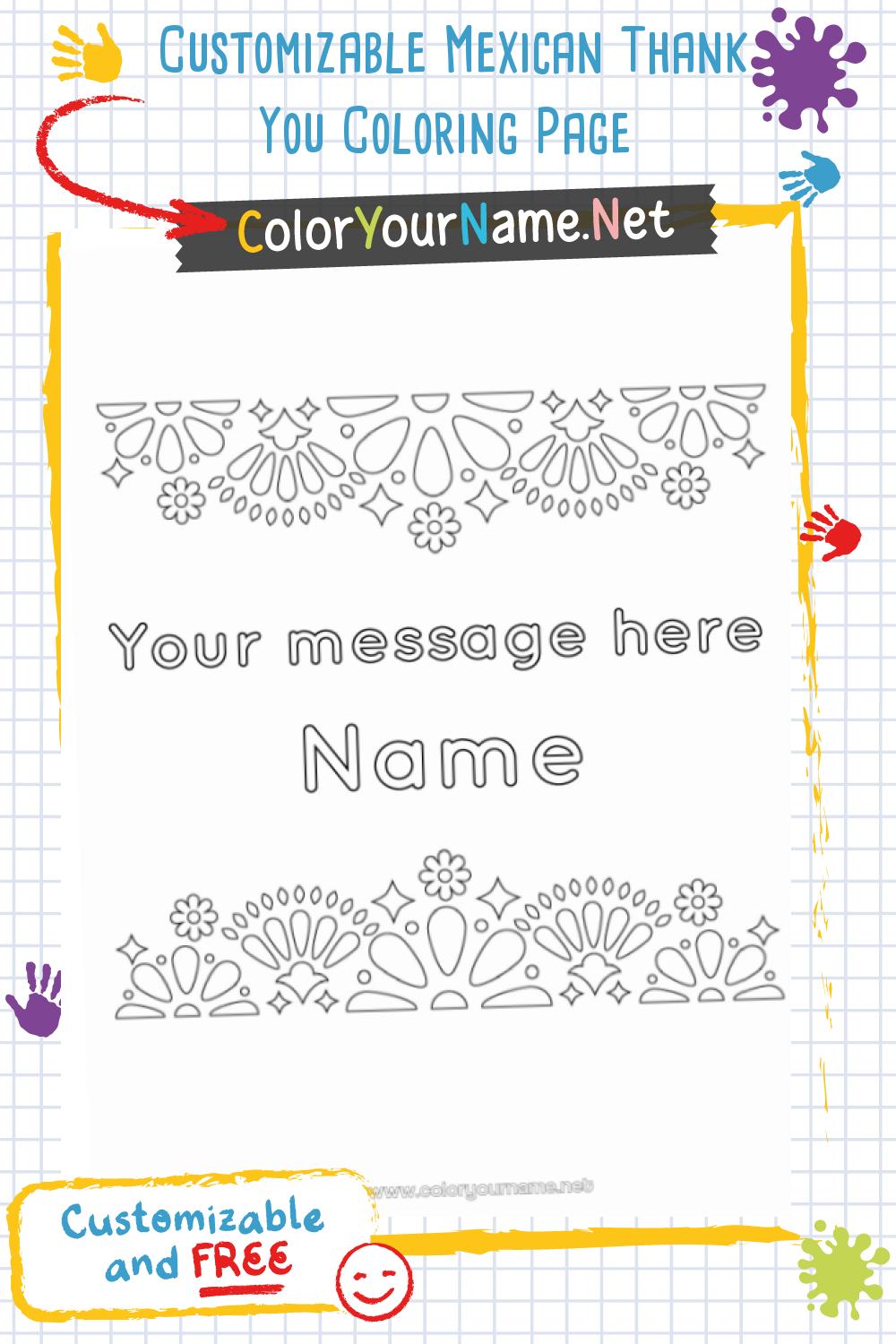 Customizable Mexican Thank You Coloring Page