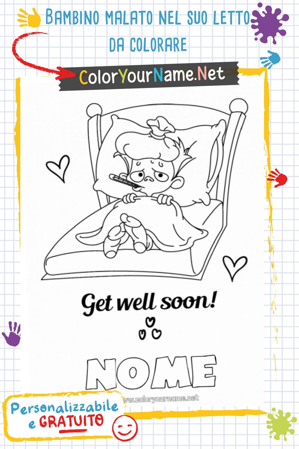 Bambino malato nel suo letto da colorare