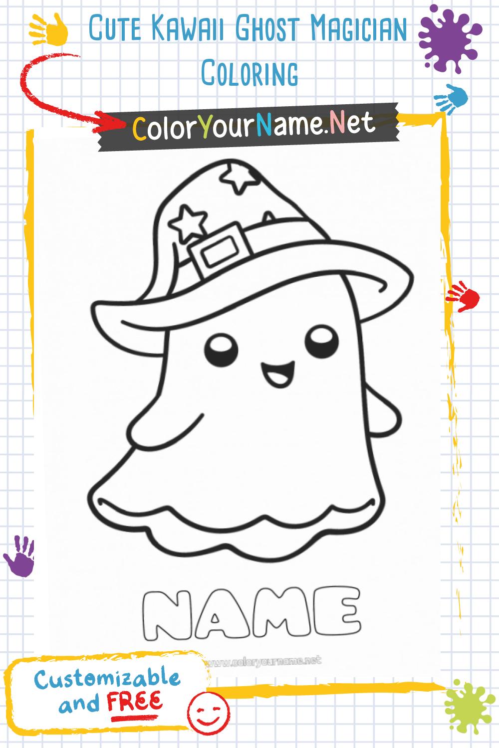 Cute Kawaii Ghost Magician Coloring