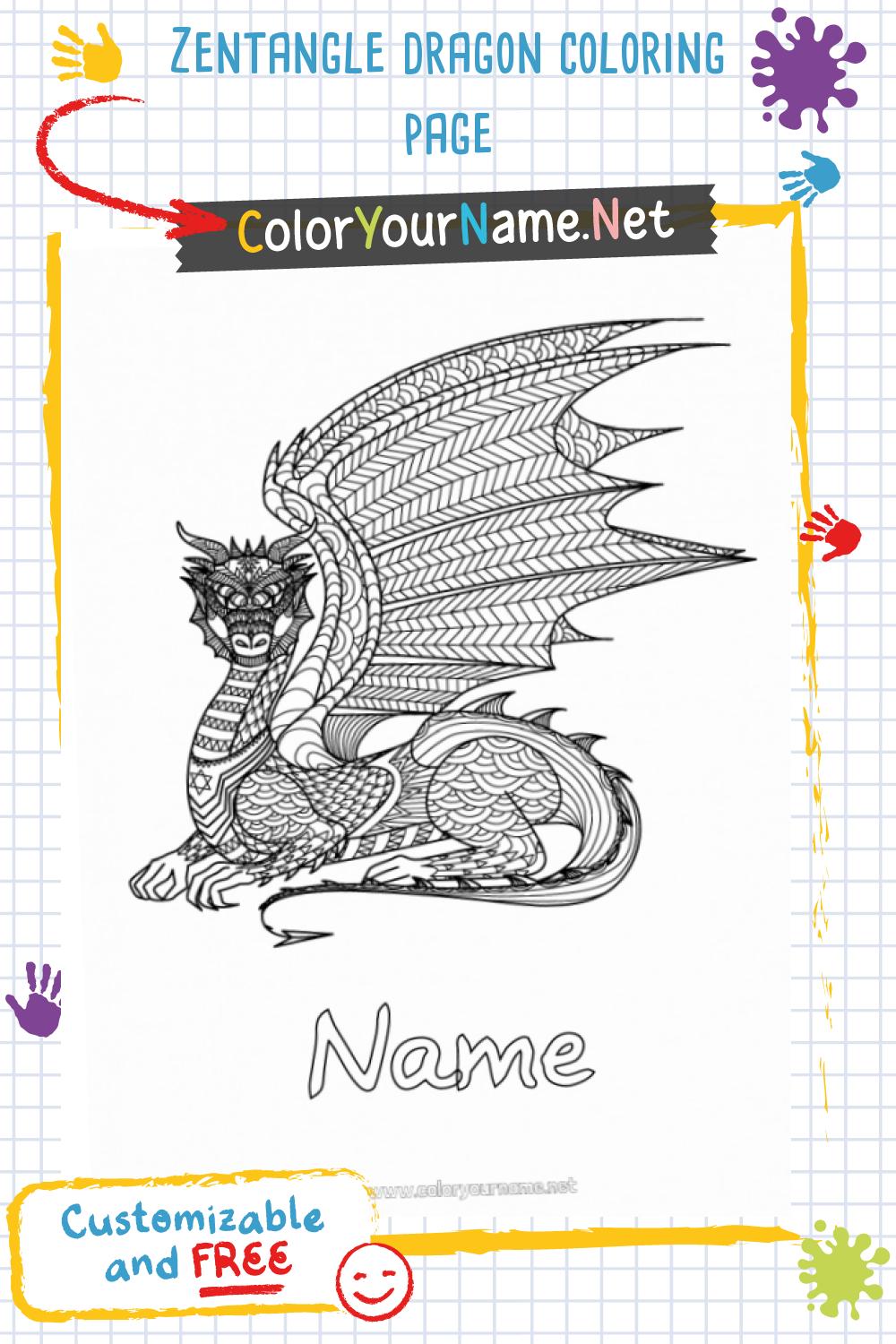 Zentangle dragon coloring page