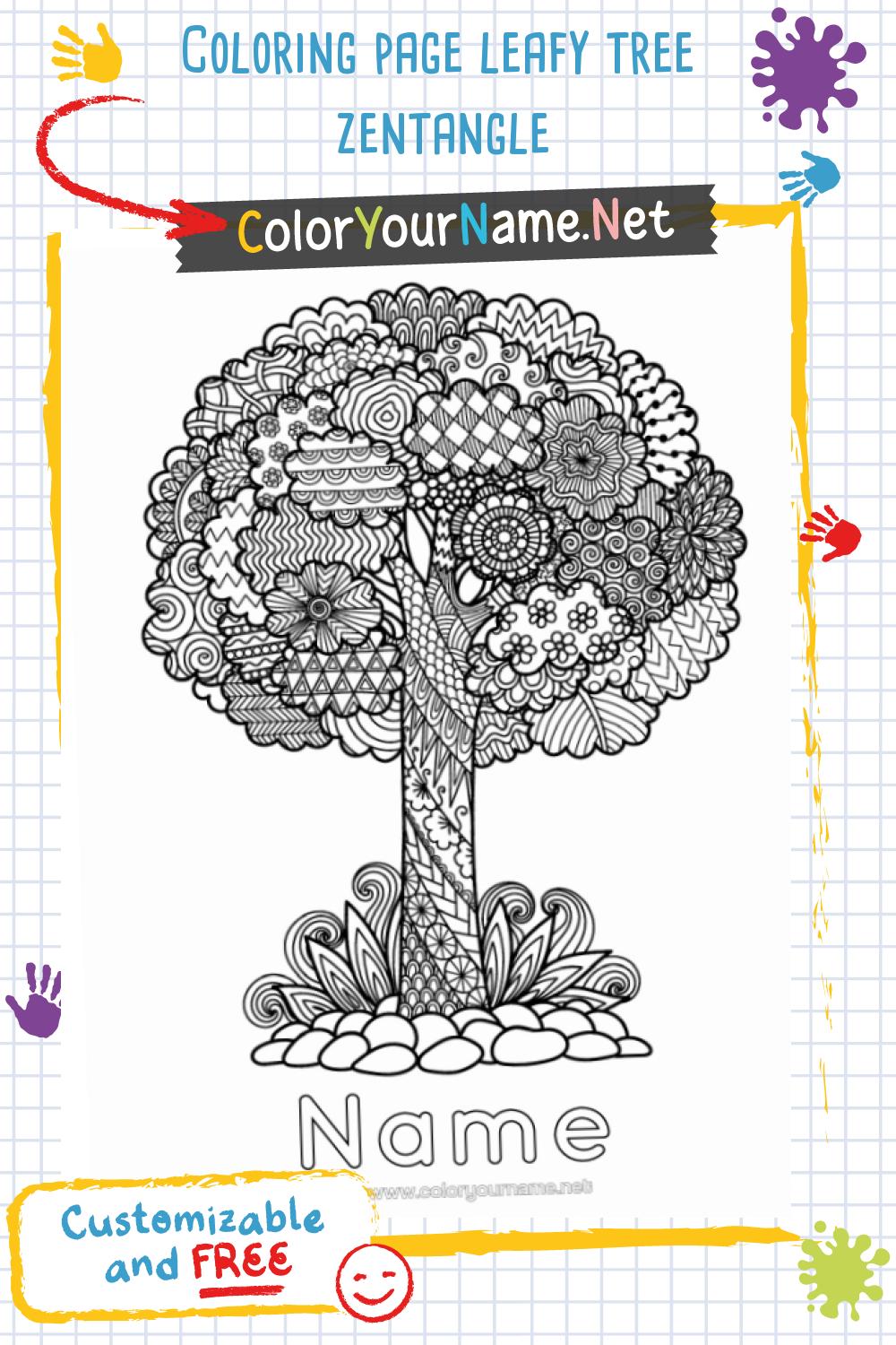 Coloring page leafy tree zentangle