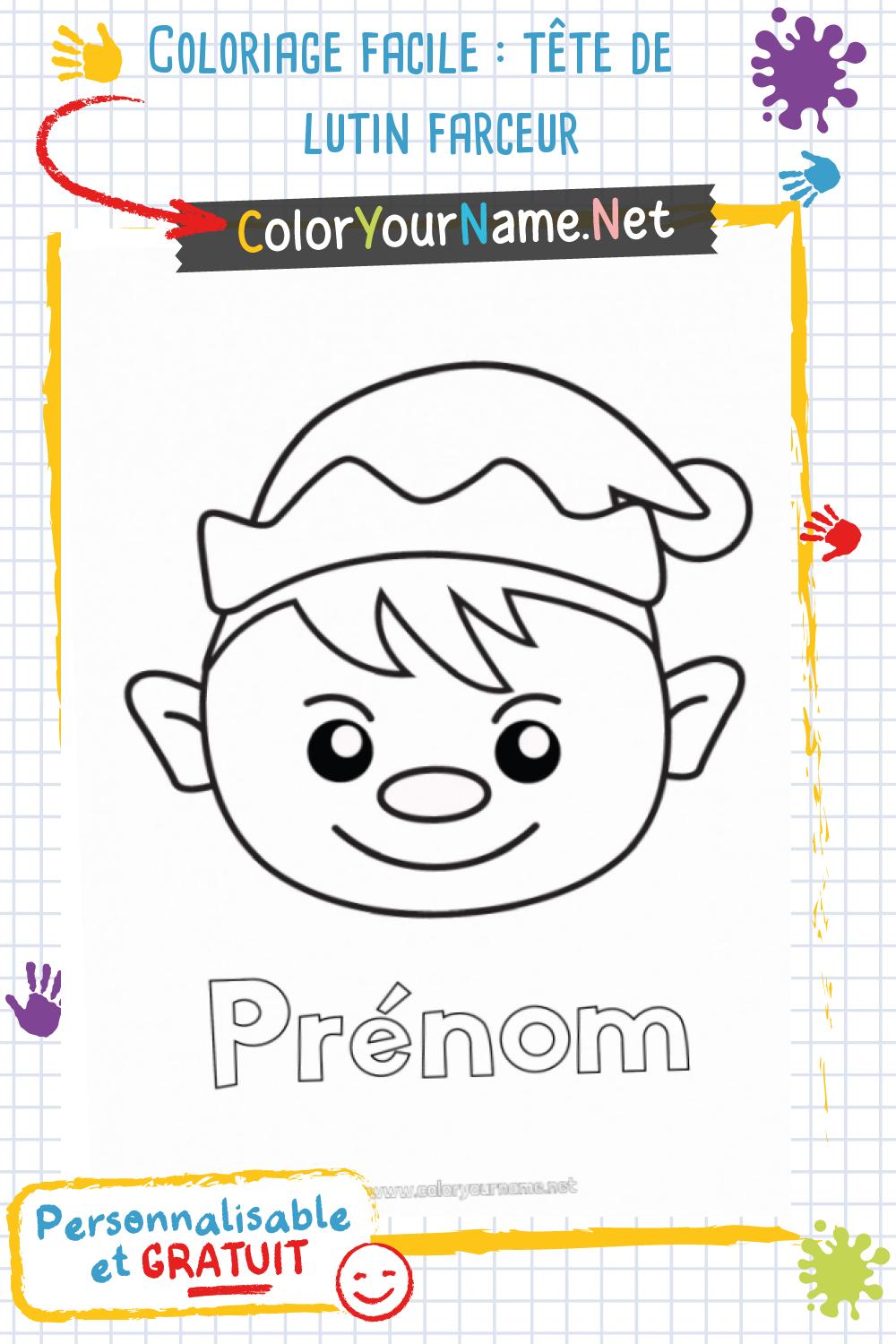 Coloriage facile : tête de lutin farceur