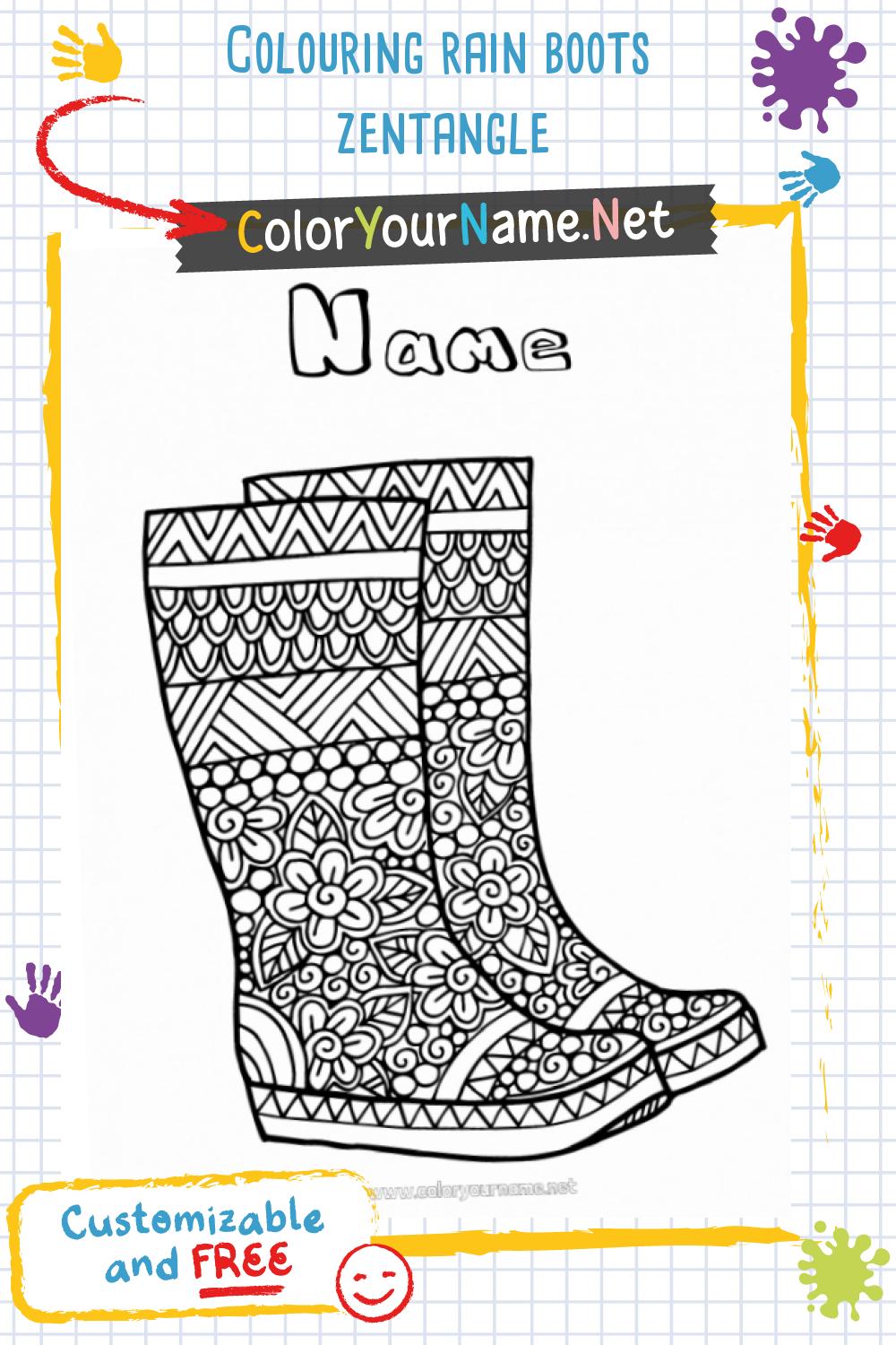Colouring rain boots zentangle