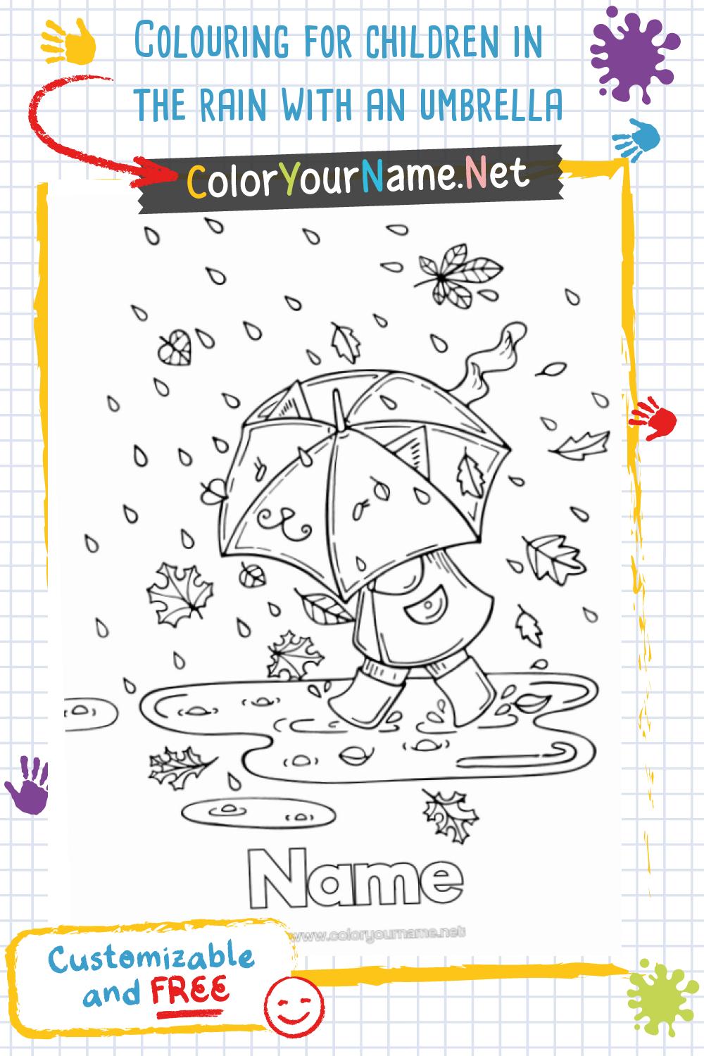 Colouring for children in the rain with an umbrella