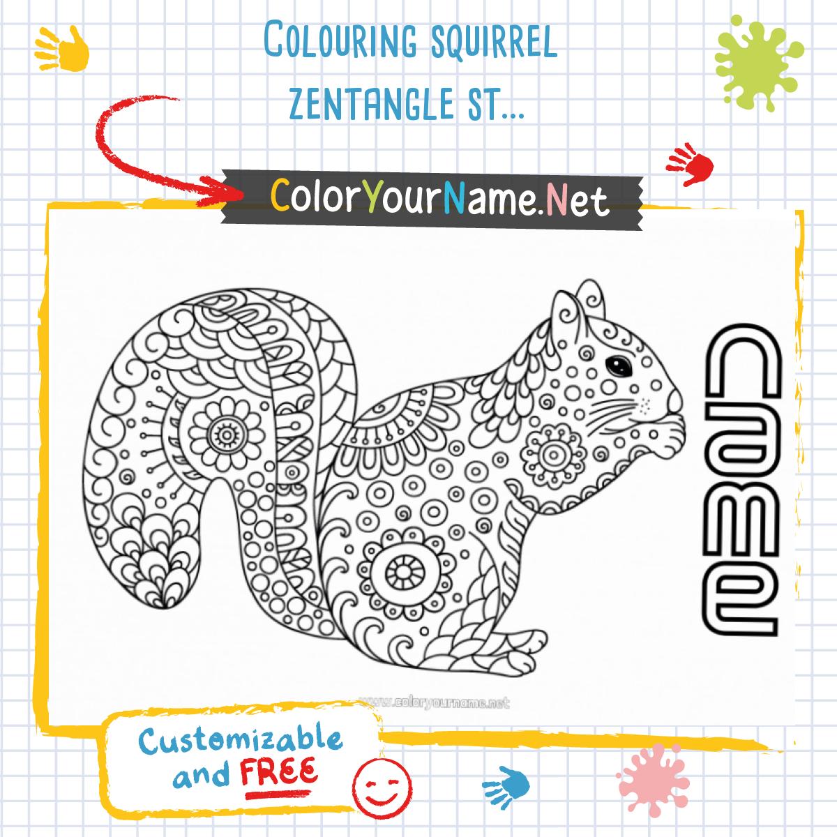 Colouring squirrel zentangle style anti-stress