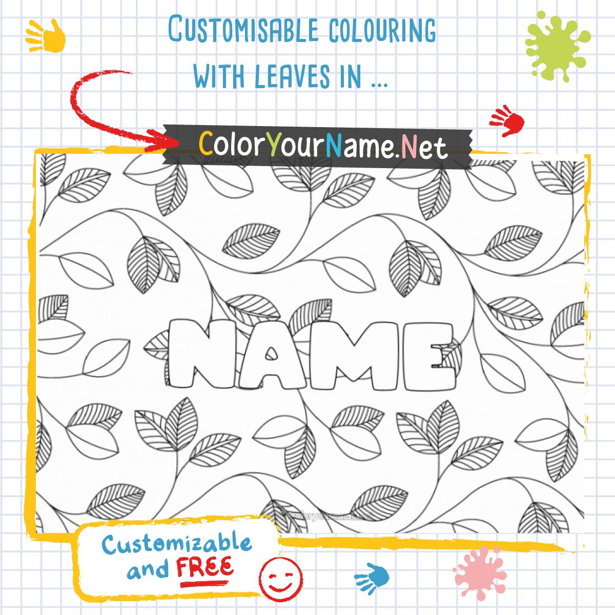 Customisable colouring with leaves in the background