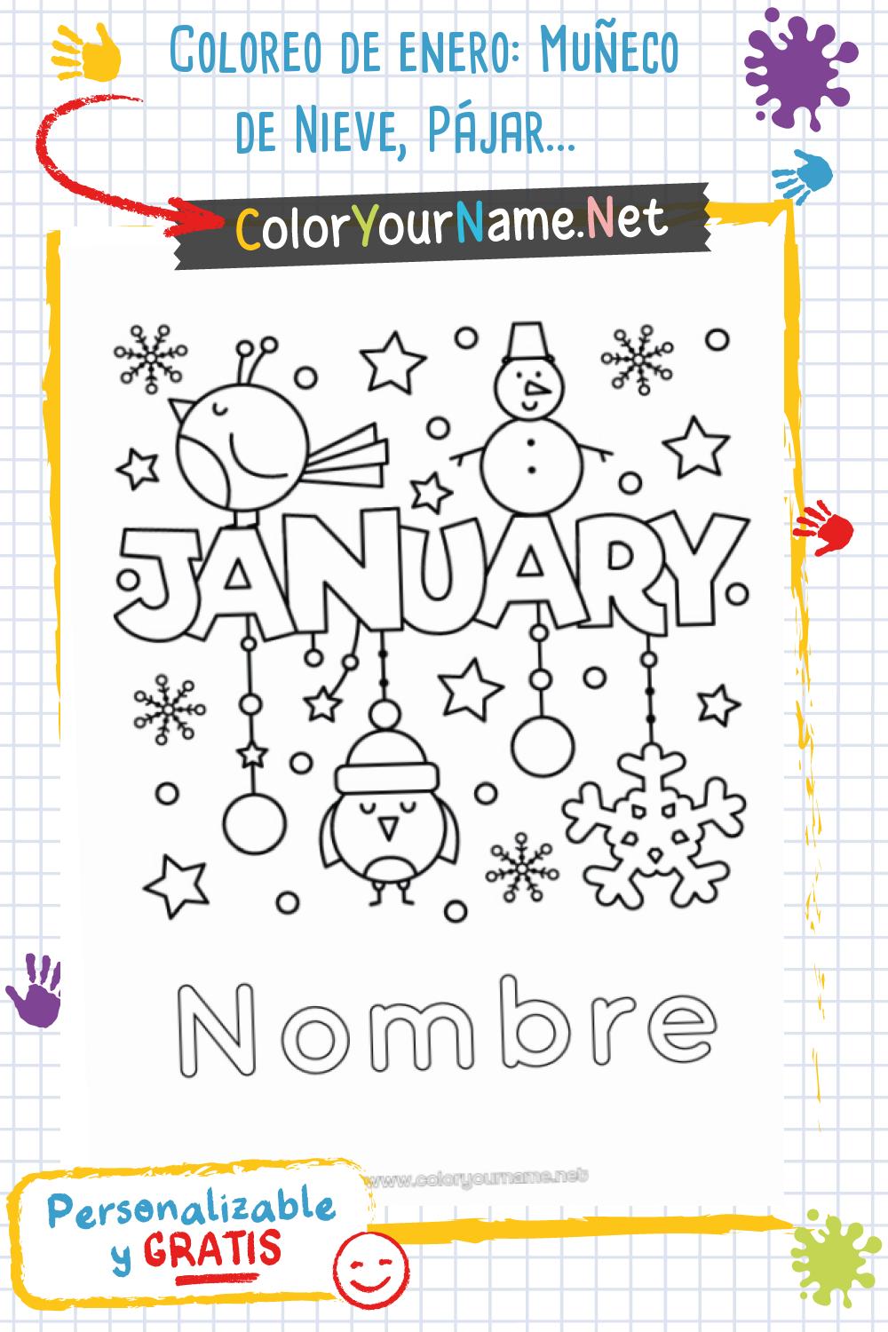 Coloreo de enero: Muñeco de Nieve, Pájaro y Estrellas
