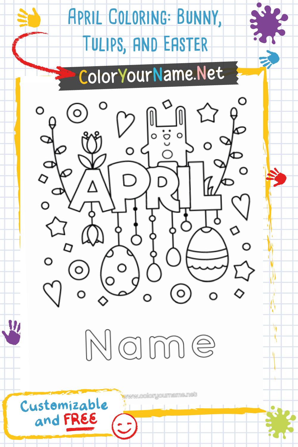April Coloring: Bunny, Tulips, and Easter