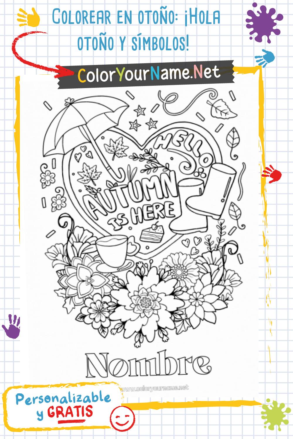 Colorear en otoño: ¡Hola otoño y símbolos!