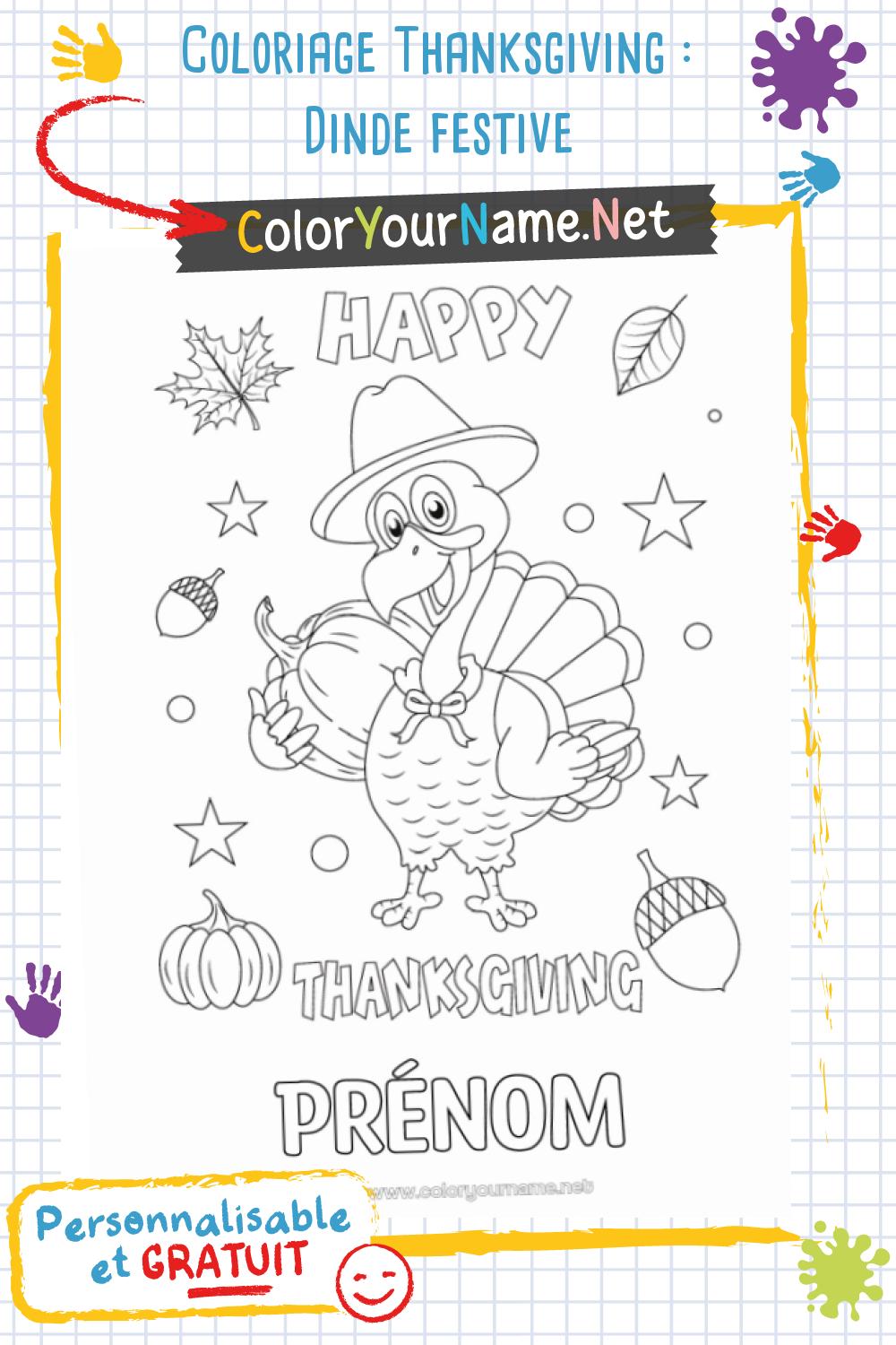 Coloriage Thanksgiving : Dinde festive