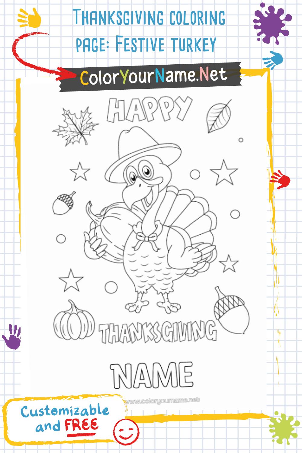 Thanksgiving coloring page: Festive turkey