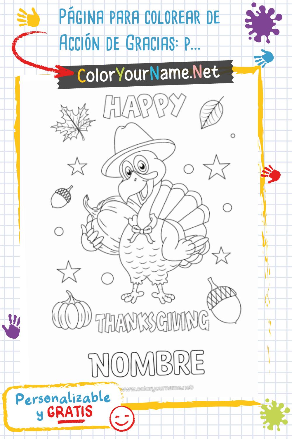 Página para colorear de Acción de Gracias: pavo festivo