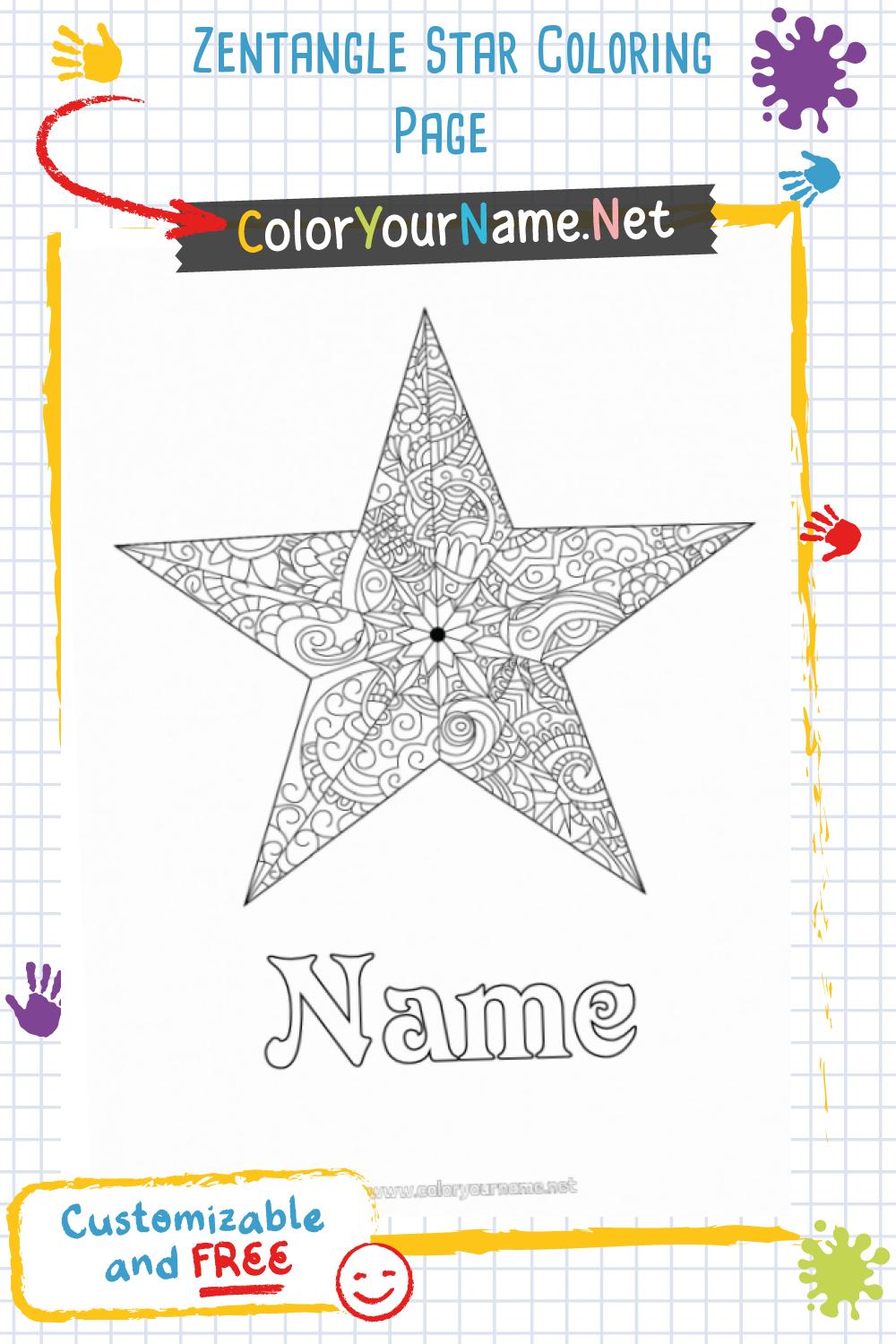 Zentangle Star Coloring Page