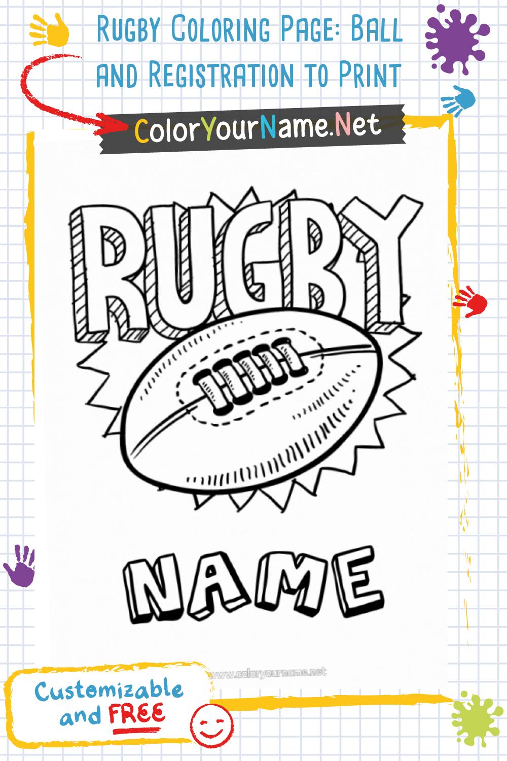Rugby Coloring Page: Ball and Registration to Print