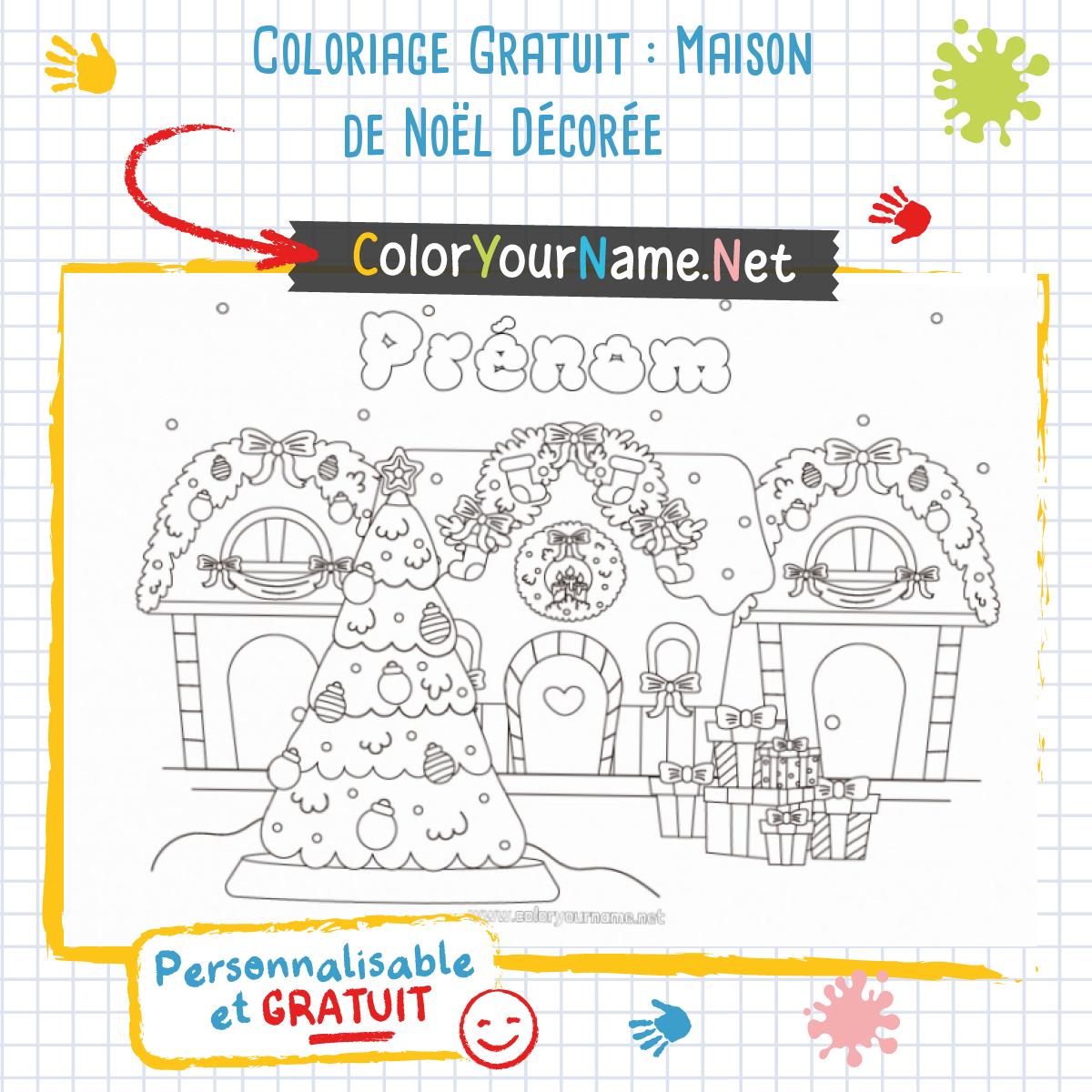 Coloriage Gratuit : Maison de Noël Décorée