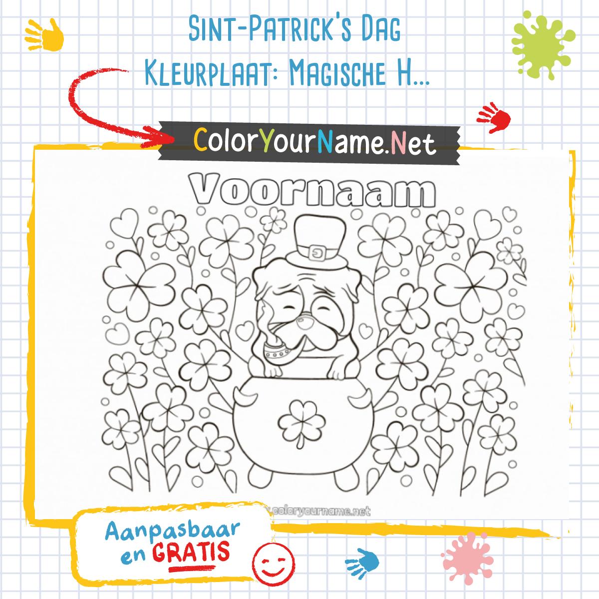 Sint-Patrick's Dag Kleurplaat: Magische Hond en Klavertjes